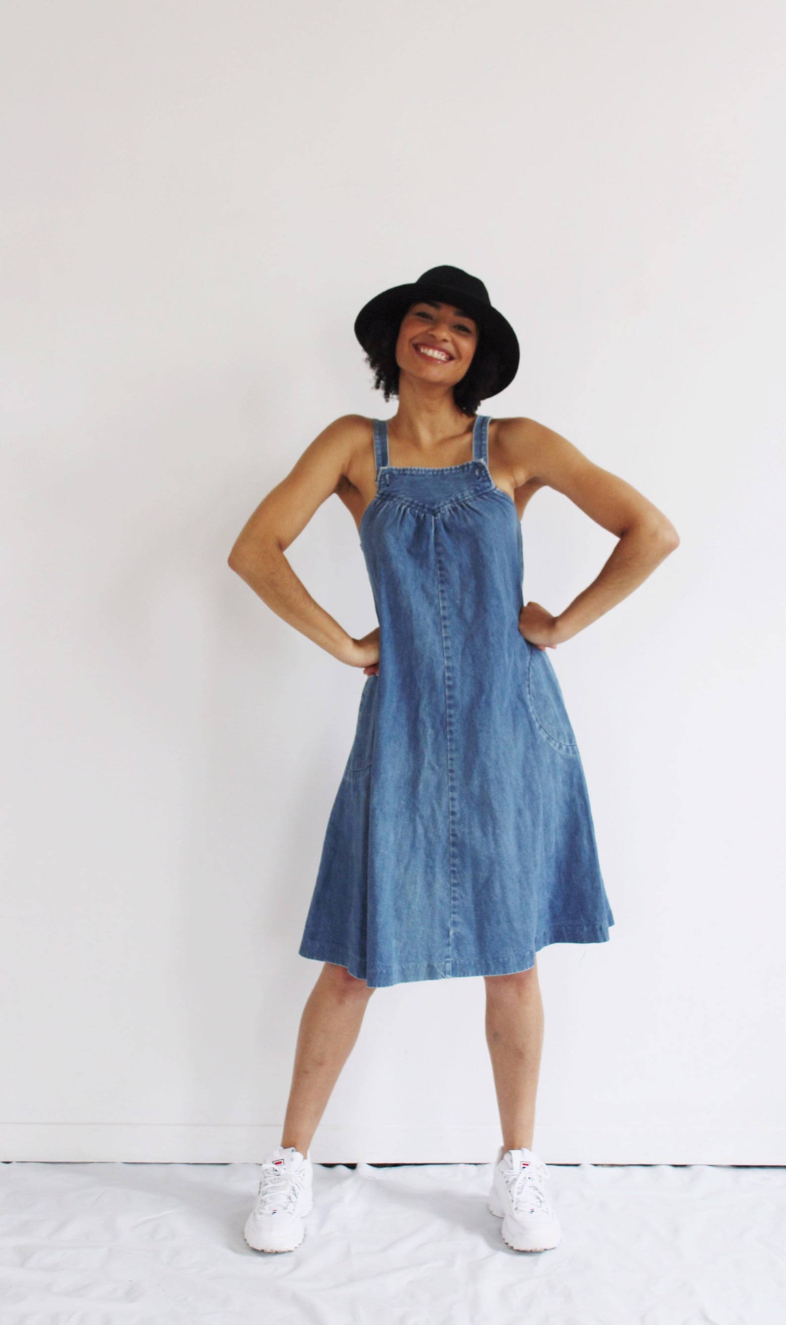 DENIM OVERALL DRESS- S/M, 70s Vintage Tent Jean Loose Dress, Boho Retro ...
