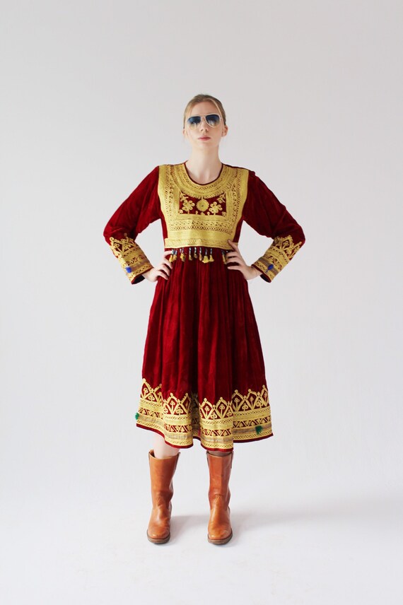 GOLD VELVET DRESS- Vintage Cranberry Red Tent Dress 1… - Gem