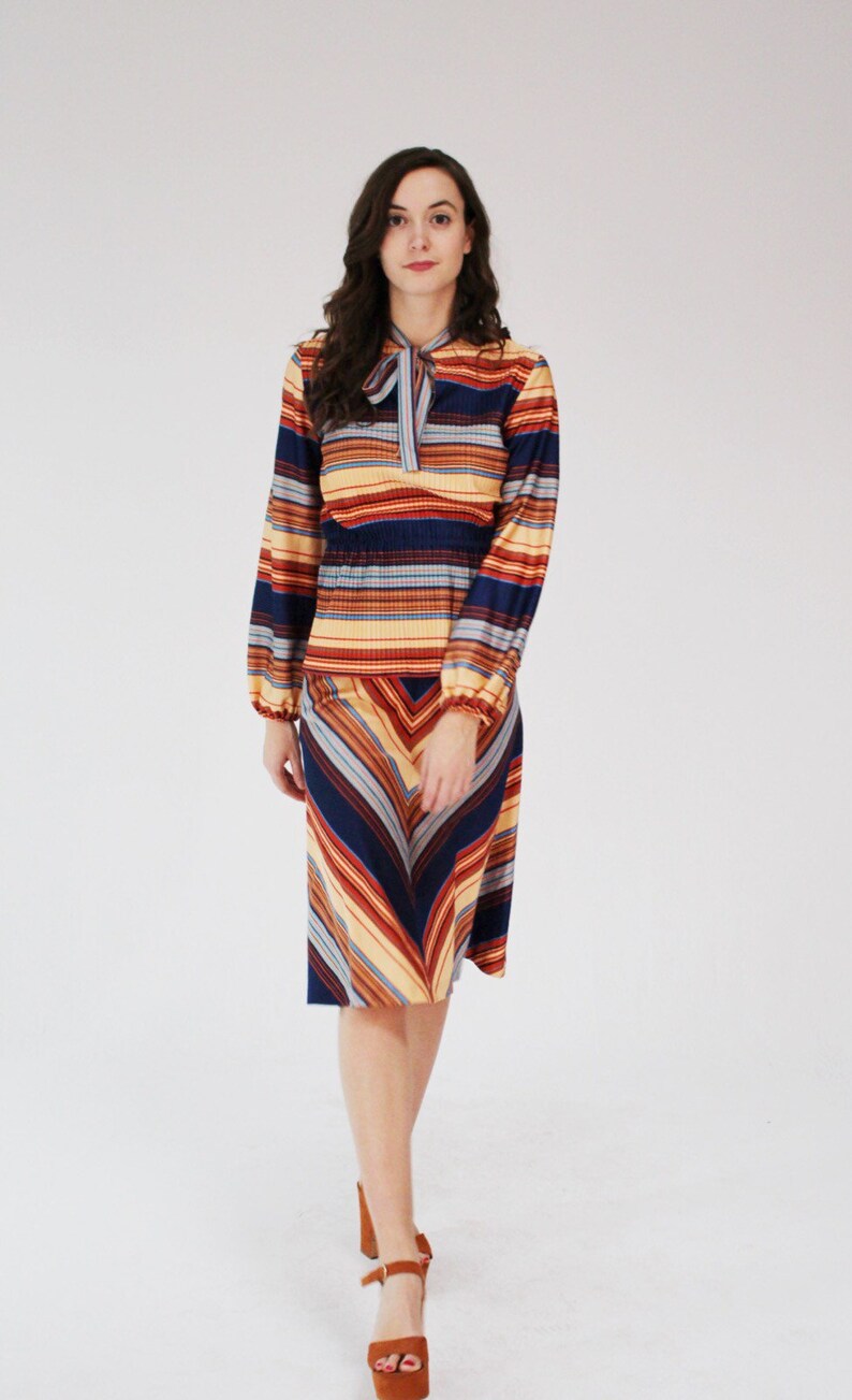 70s 2 Piece Set S Striped Outfit Suit Chevron Matching Set - Etsy