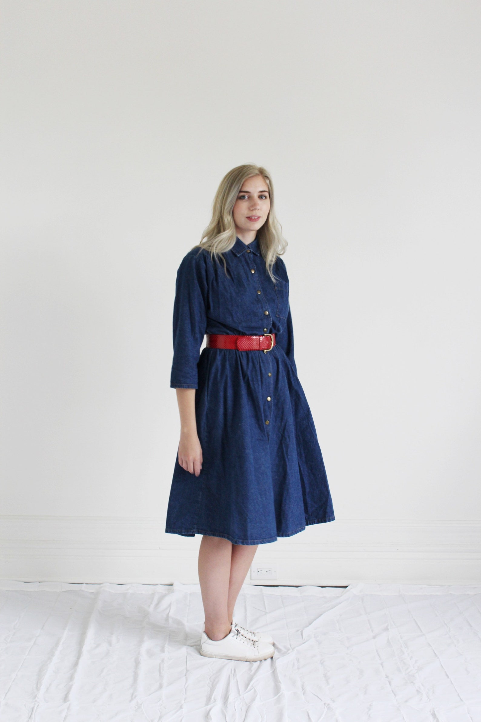 70s Denim Dress M/L Pockets Random California Dark Wash | Etsy