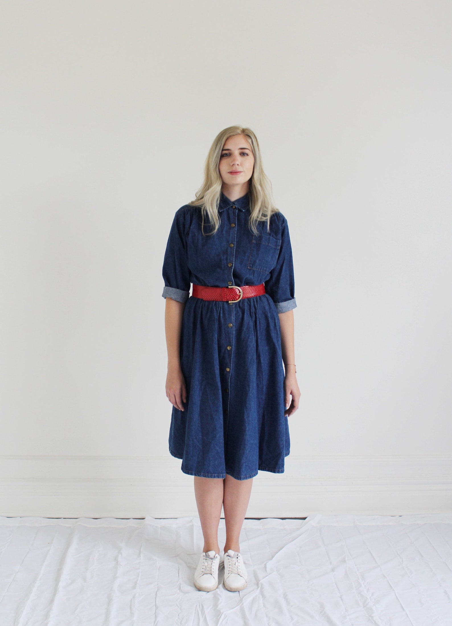70s Denim Dress M/L Pockets Random California Dark Wash | Etsy