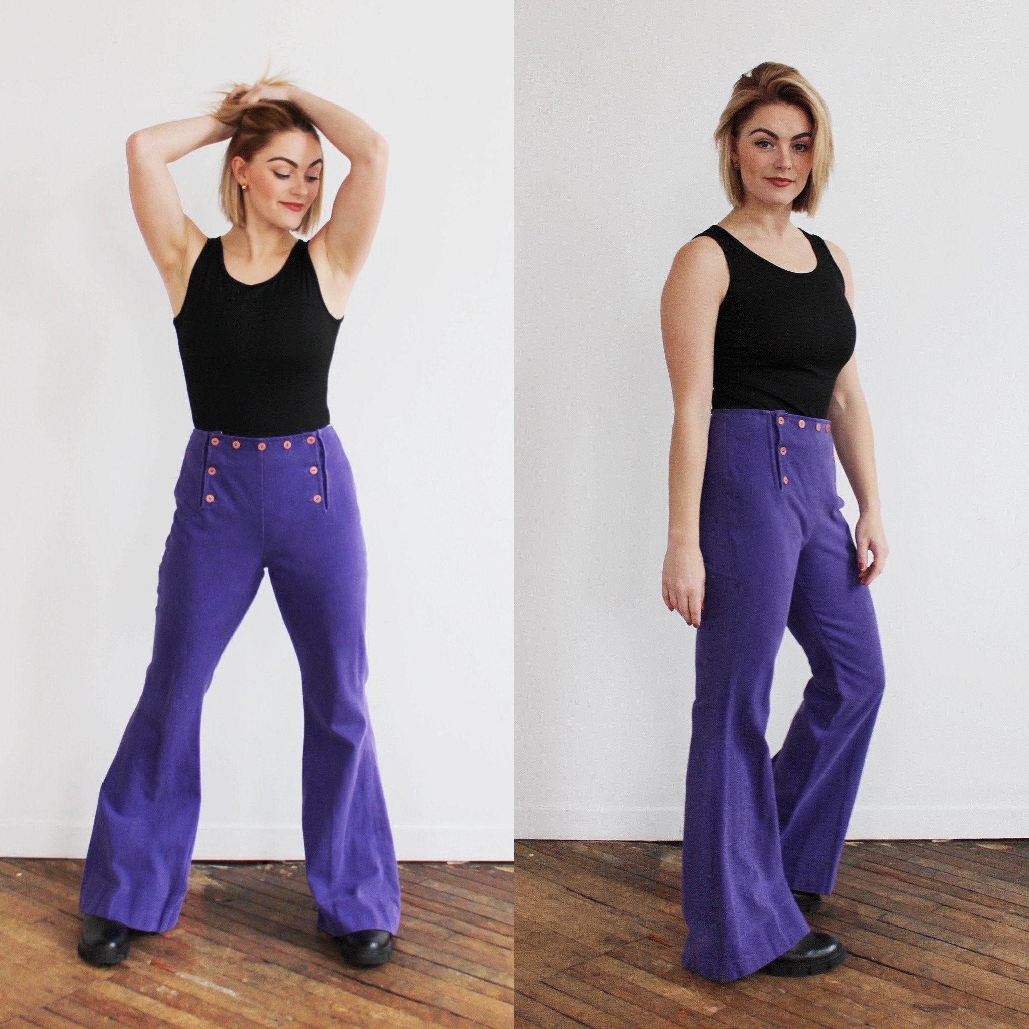 PURPLE BELL BOTTOMS- High Waist 1960s 70s Flare Jeans Pants PURPLE BELL BOTTOMS- High Waist 1960s 70s Flare Jeans Pants