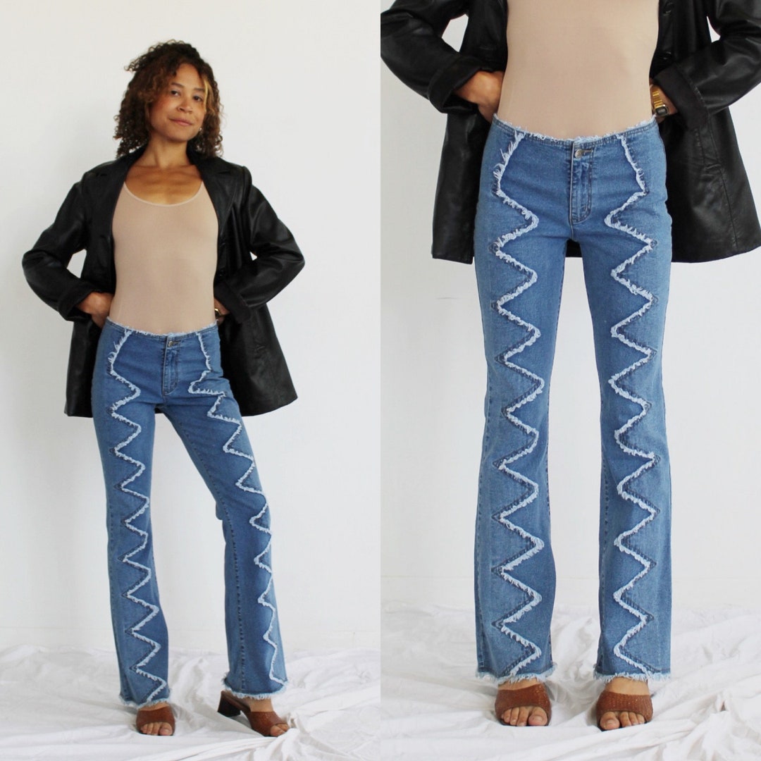 LOW RISE JEANS- Brazilian Zig Zag Medium Stretch 90s Y2k Denim - Etsy