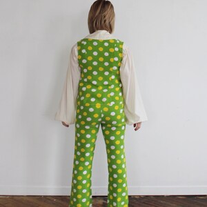 60s GREEN POLKA DOT Suit- Vintage Groovy Mod Yellow Bell Bottoms Two ...