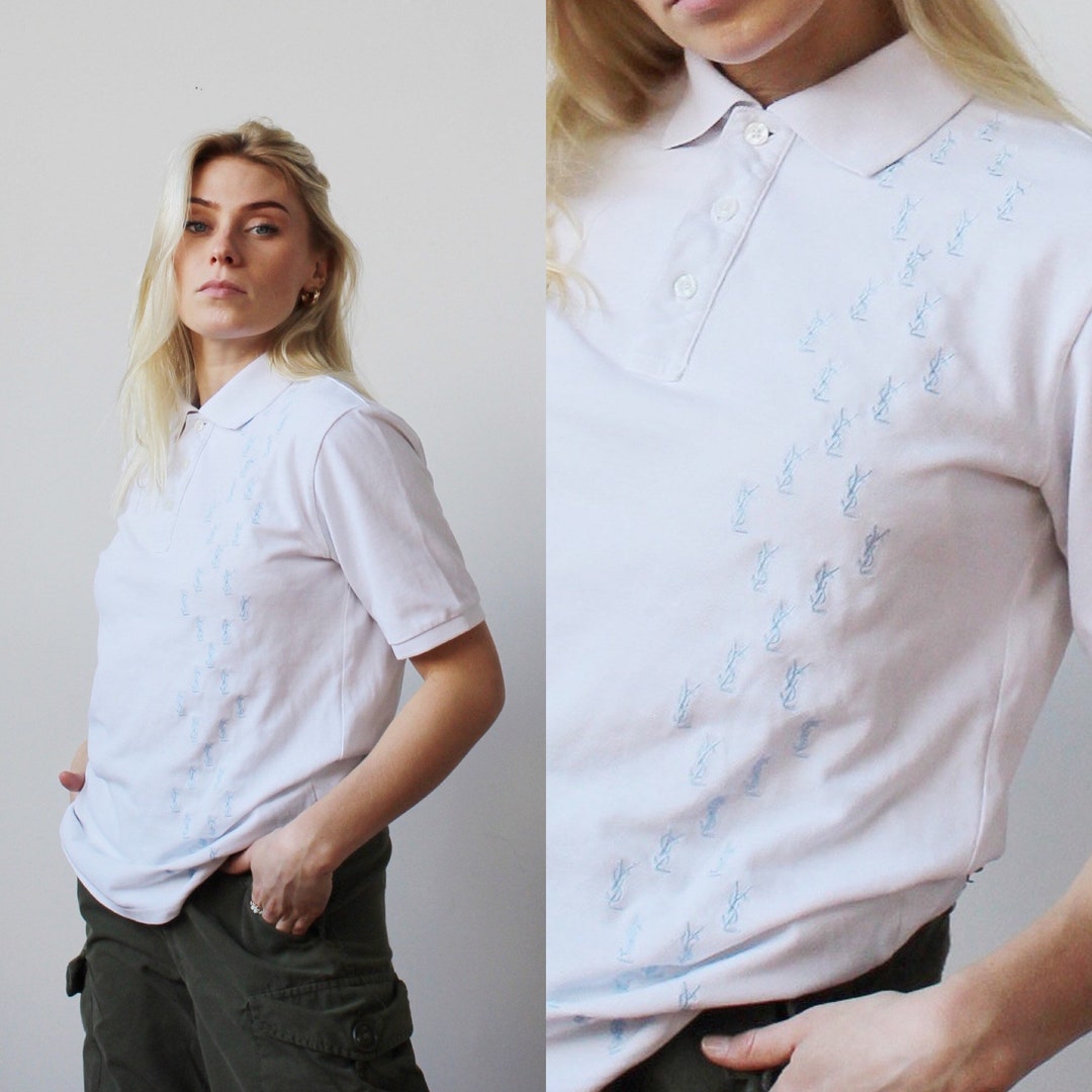 Yves SAINT LAURENT Polo Shirt S, YSL Embroidered Golf Tee, Unisex ...