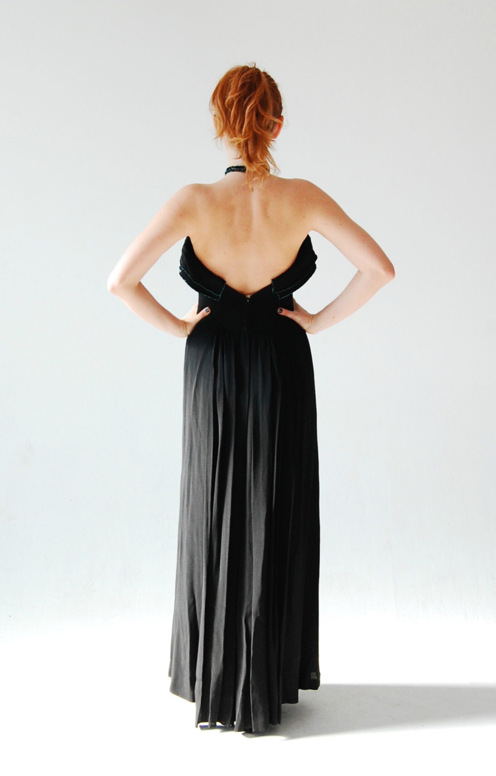 40s/50s Strapless Gown S/M Green Bead 27 Pinup Bombshell | Etsy