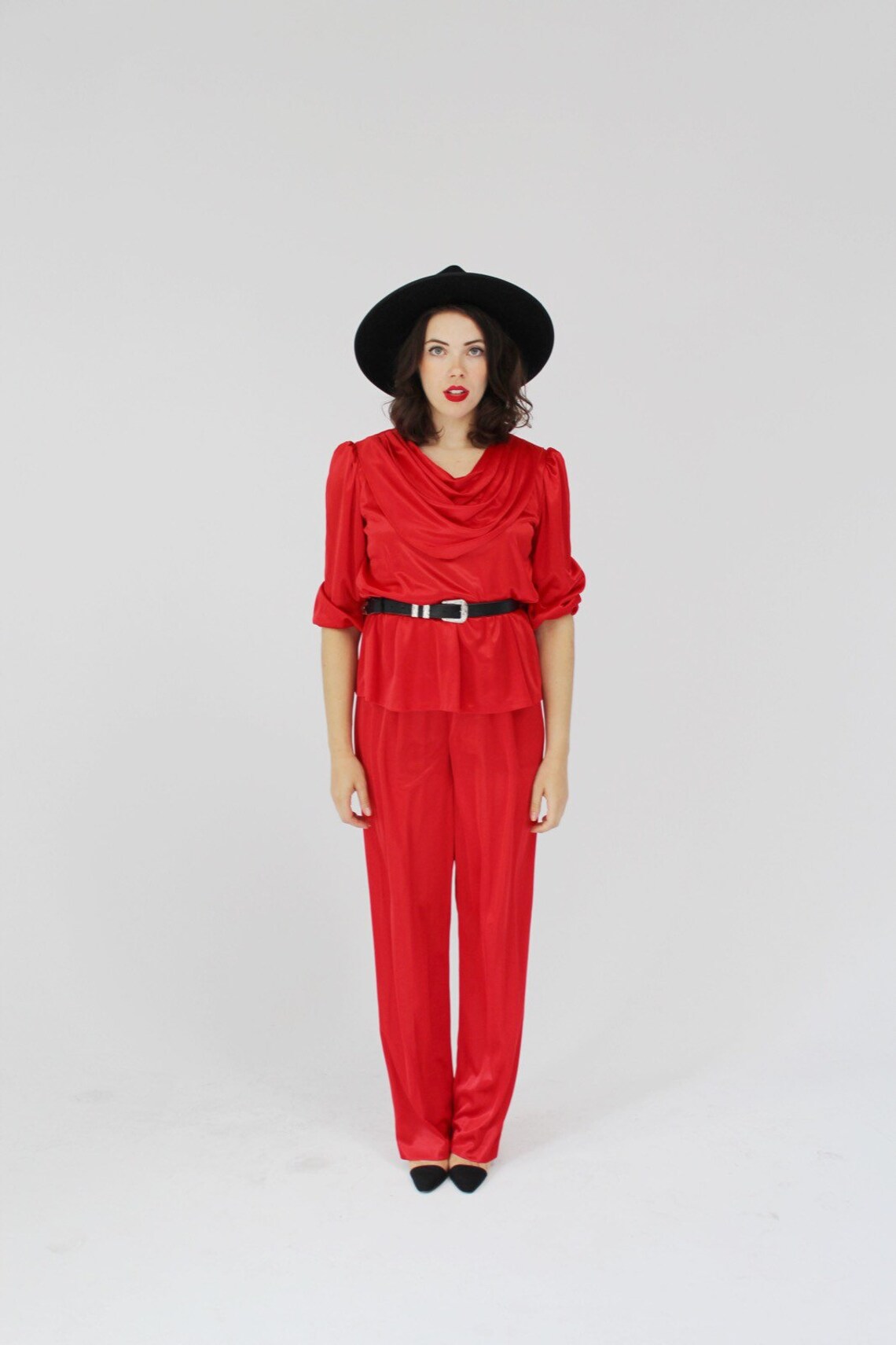 Vintage Red Outfit- 80s, M/L, Shiny Vintage Wetlook Metallic Pantsuit ...