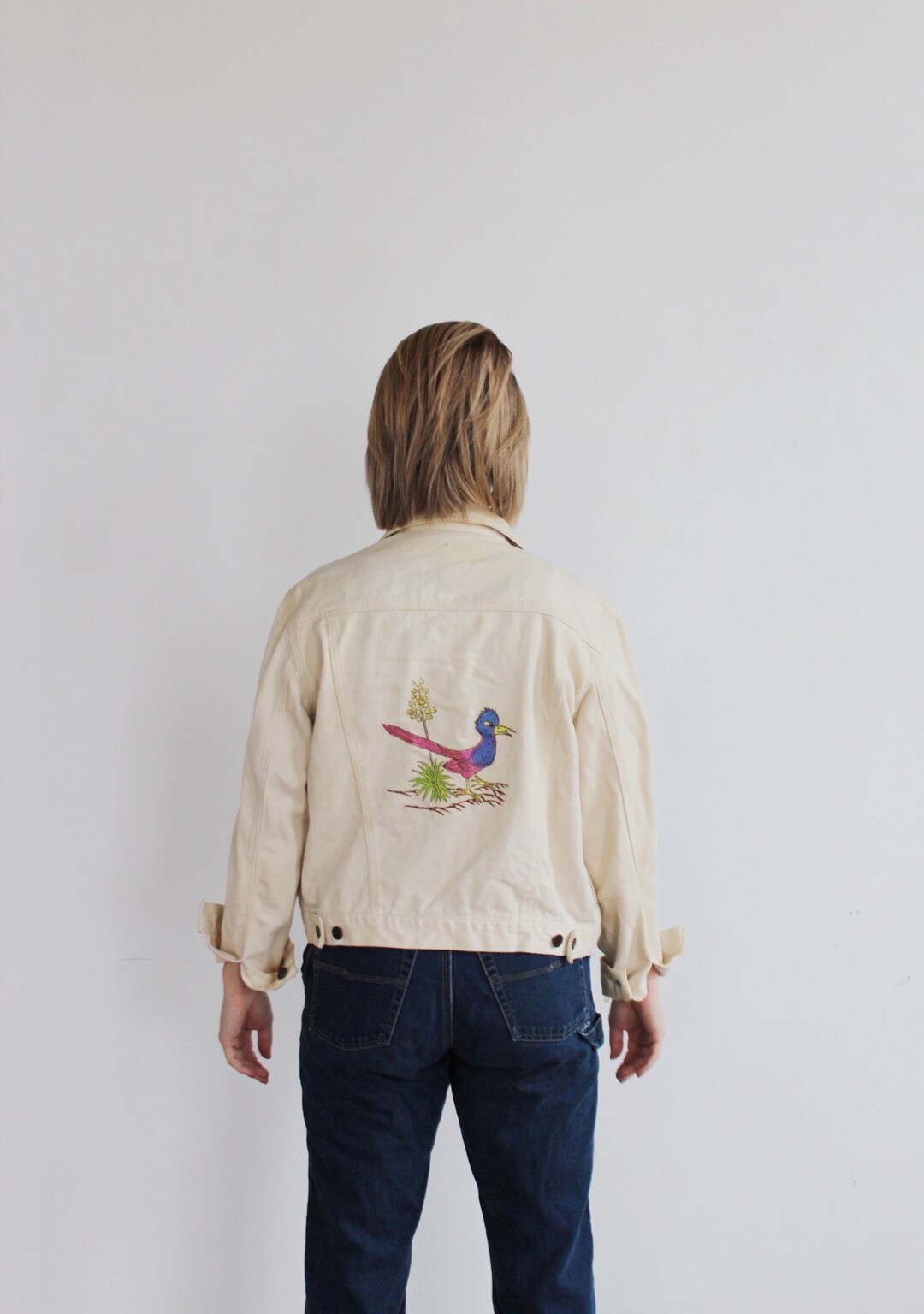 ROAD RUNNER JACKET- White Beige Jean Jacket, 90s Southwestern Southwest ...