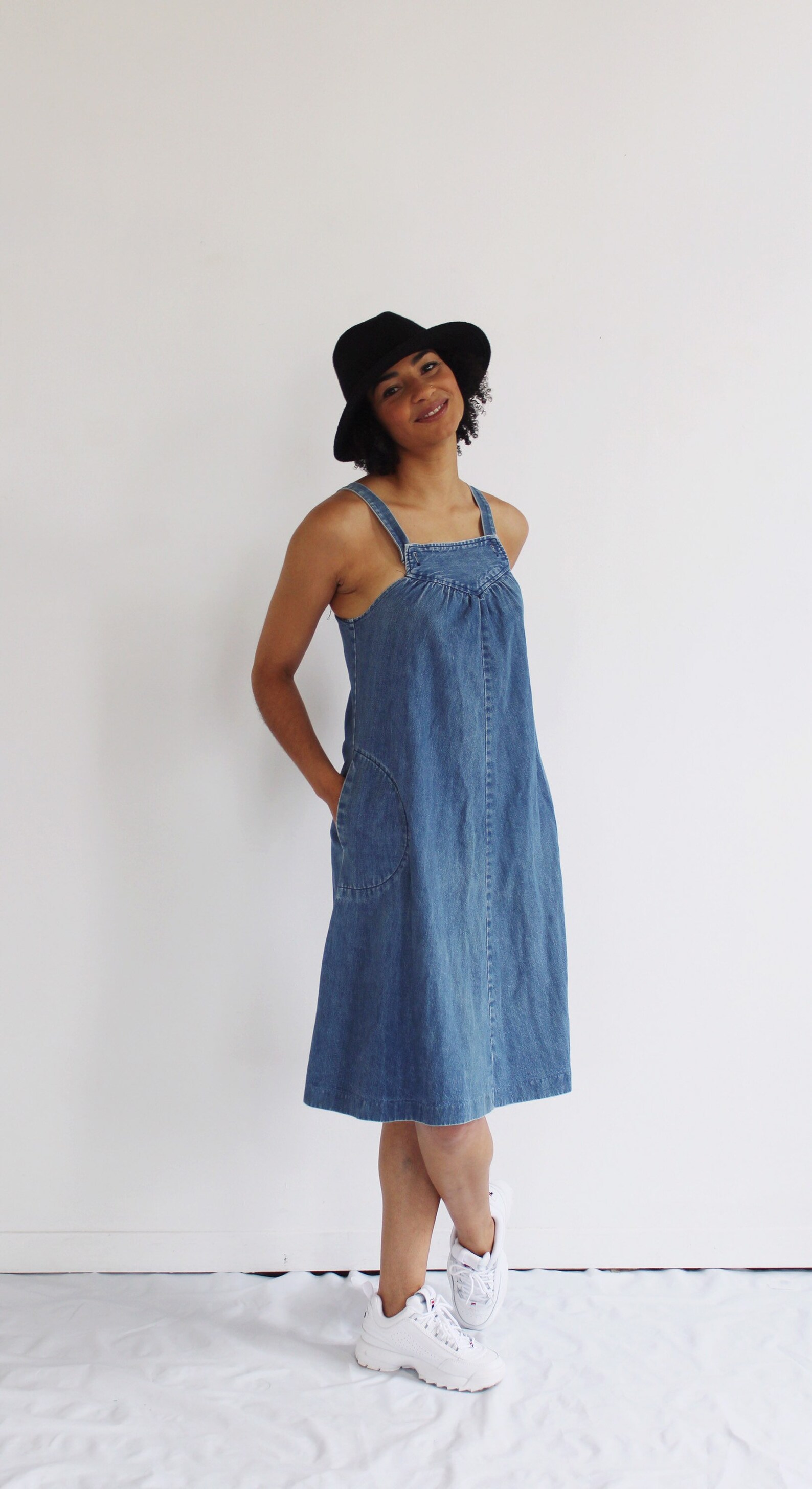 DENIM OVERALL DRESS- S/M, 70s Vintage Tent Jean Loose Dress, Boho Retro ...