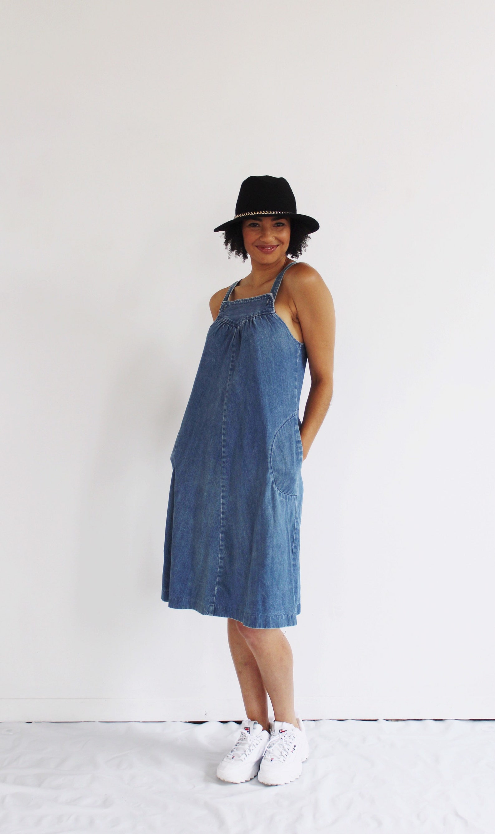 DENIM OVERALL DRESS- S/M, 70s Vintage Tent Jean Loose Dress, Boho Retro ...