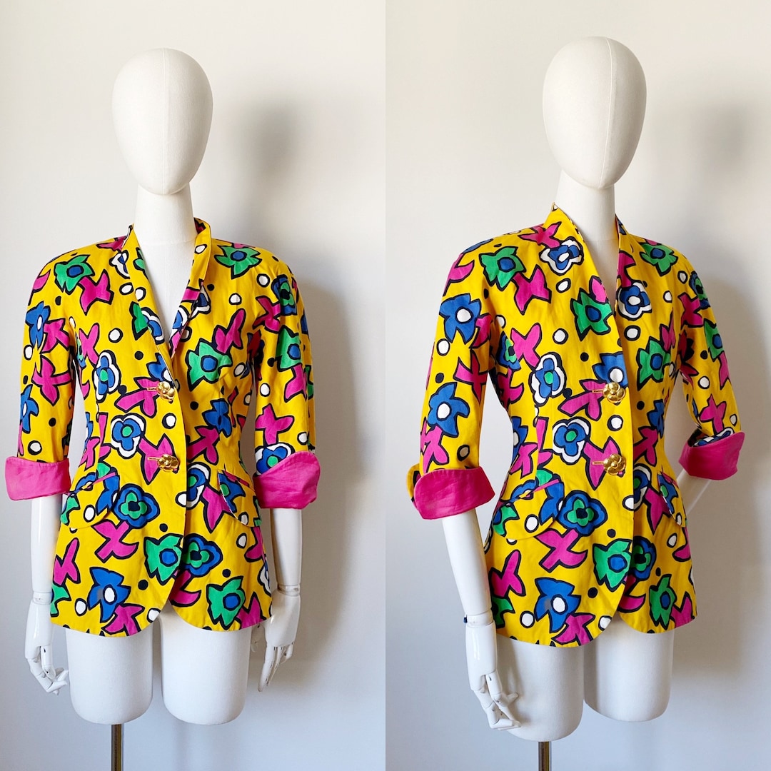 ESCADA FUNKY BLAZER 90s Designer Vintage Yellow Pink Green Multicolor ...