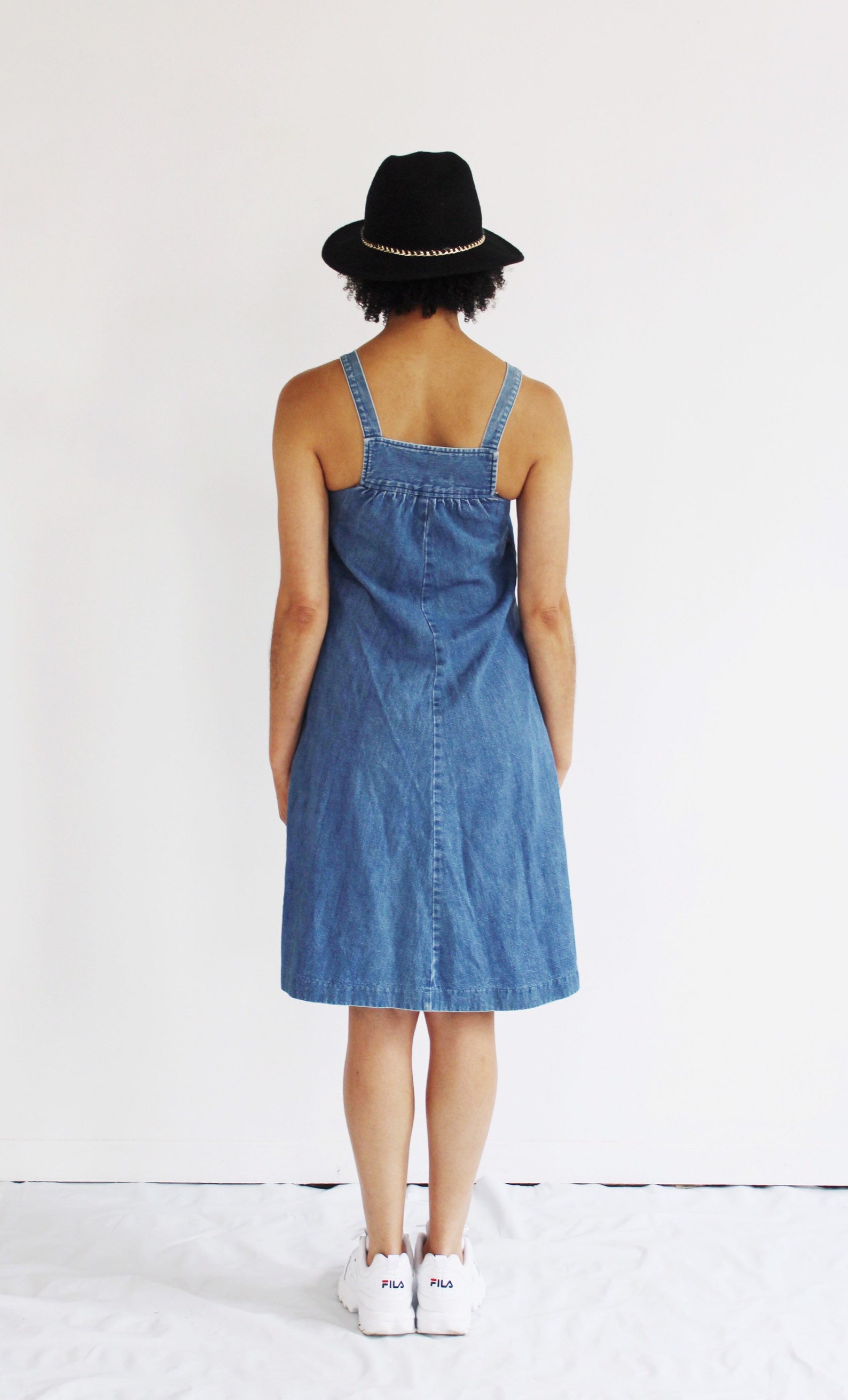 DENIM OVERALL DRESS- S/M, 70s Vintage Tent Jean Loose Dress, Boho Retro ...