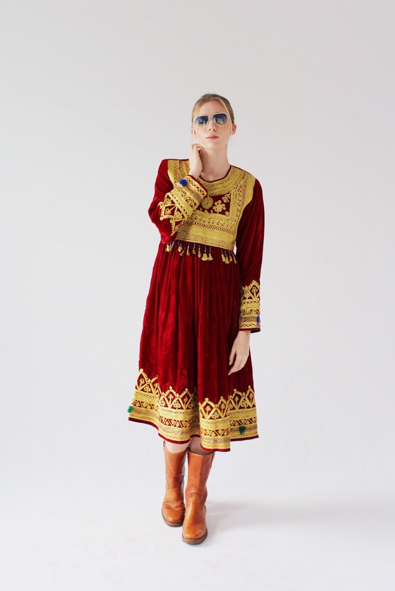 GOLD VELVET DRESS- Vintage Cranberry Red Tent Dress 1… - Gem