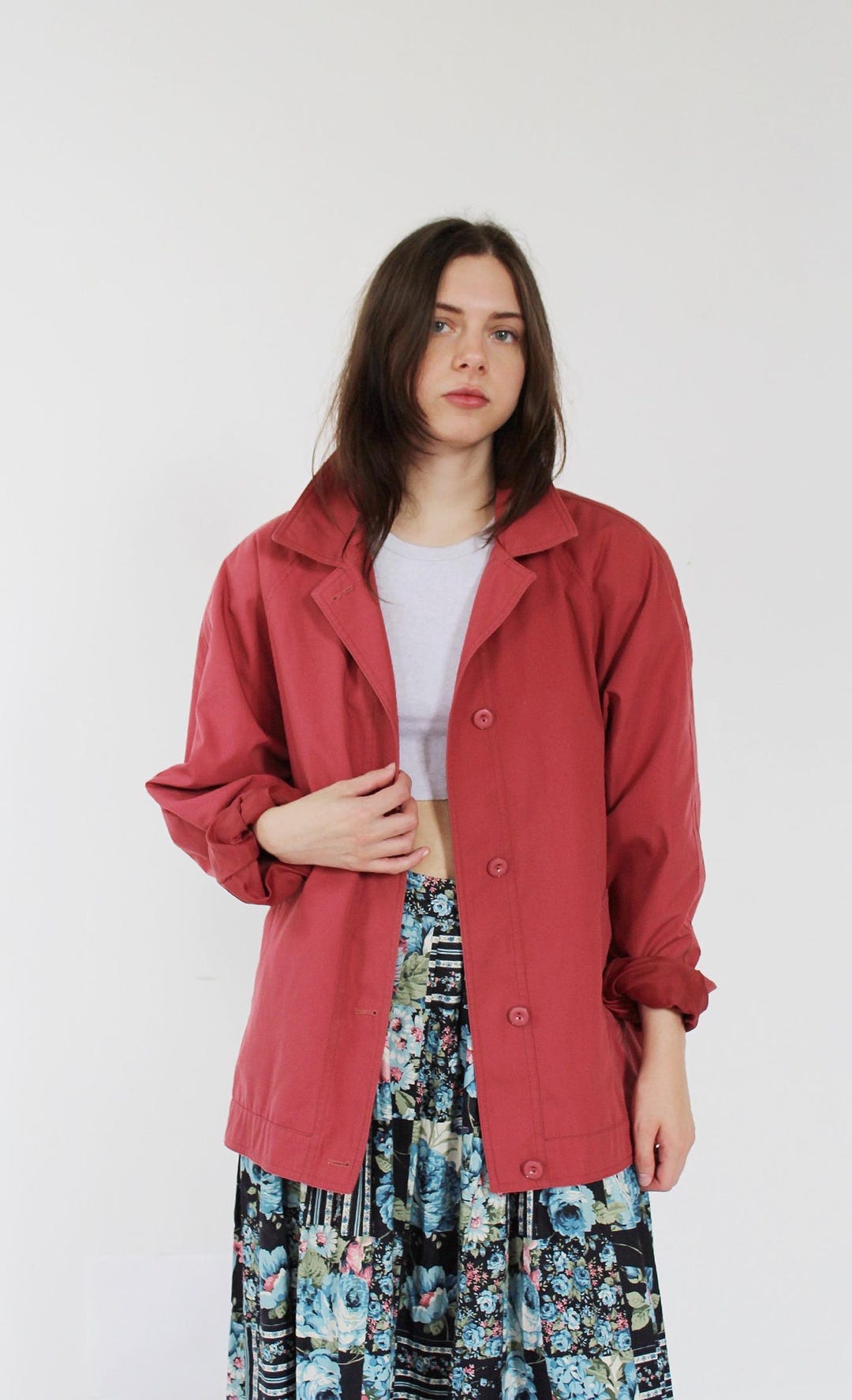 DUSTY ROSE JACKET- Vintage Oversized Shacket Windbreaker Fall Pink Loose Baggy Casual - Etsy