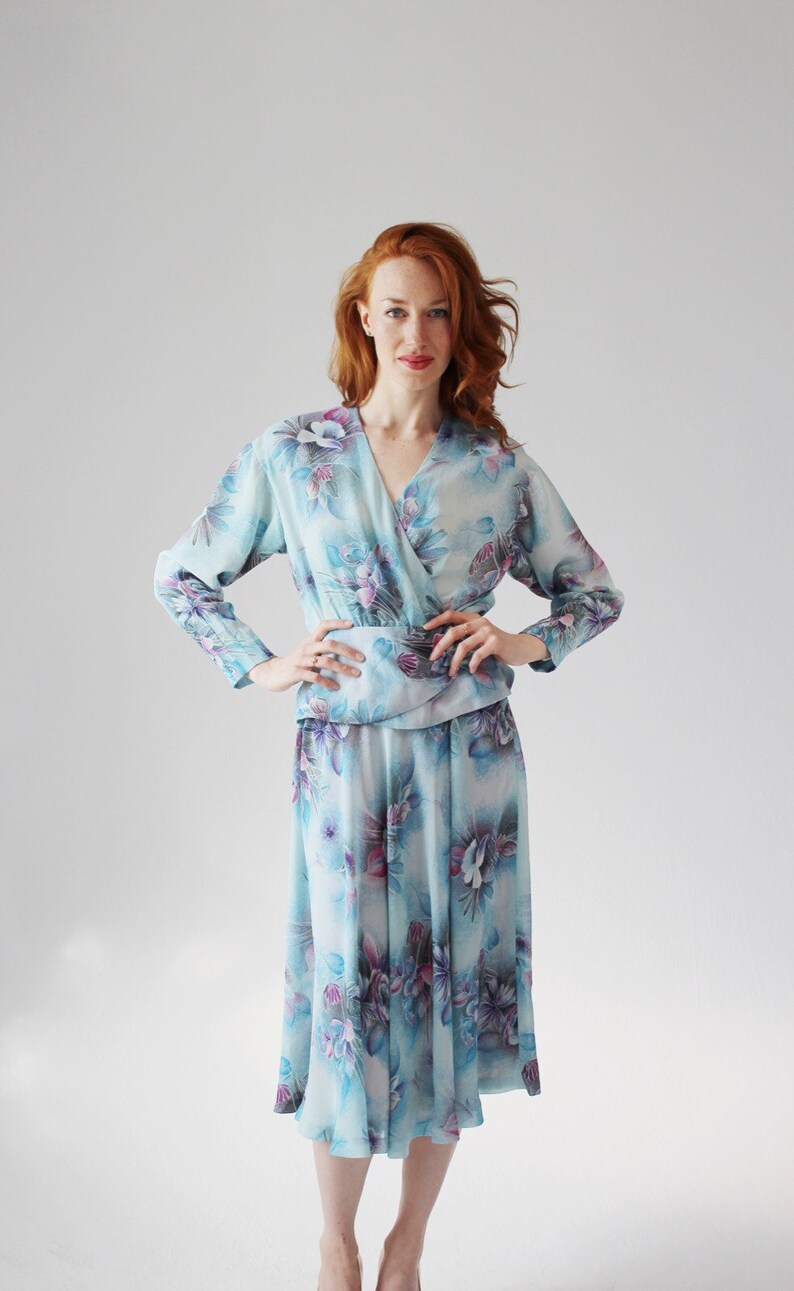 Pastel Blue 2 Piece Dancing Set- S/M, 70s Vintage Floral Matching Set 4 ...