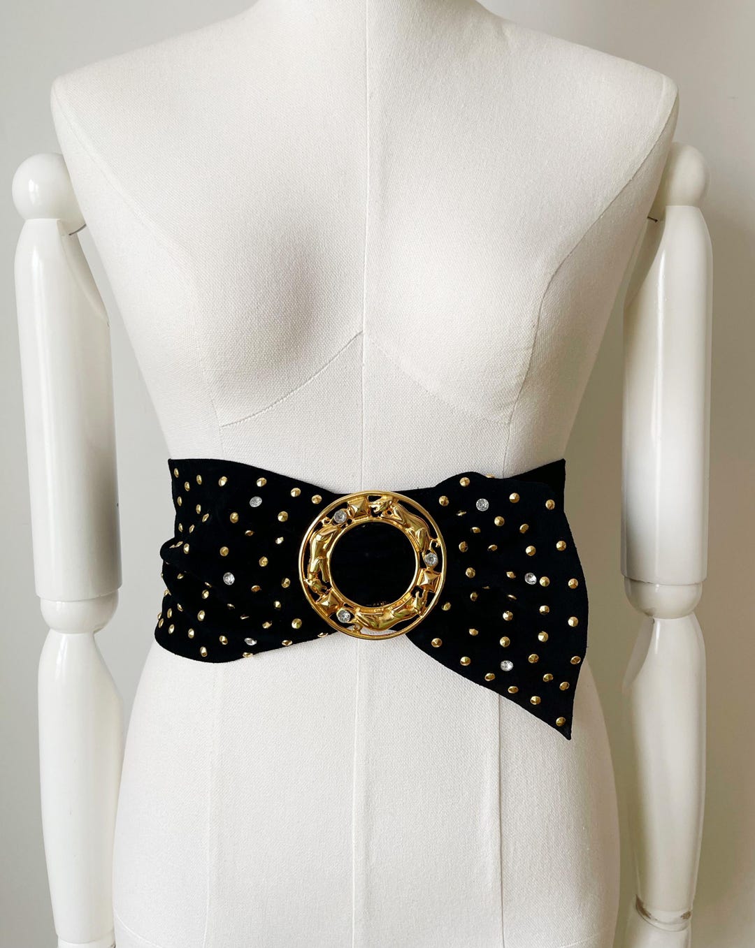 BLACK PANTHER BELT- Vintage Suede Leather Thick Wide Statement Gold ...