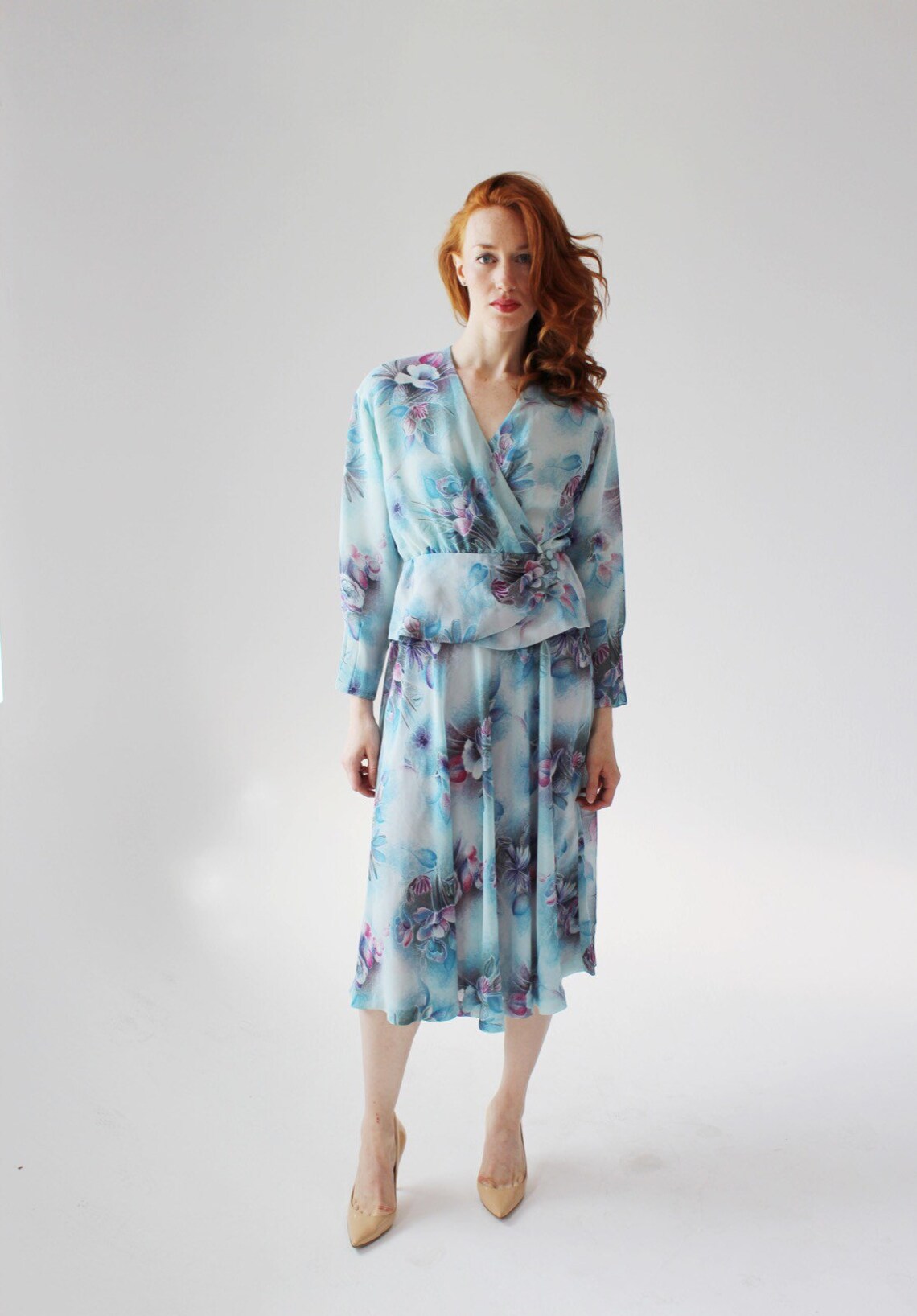 Pastel Blue 2 Piece Dancing Set- S/M, 70s Vintage Floral Matching Set 4 ...