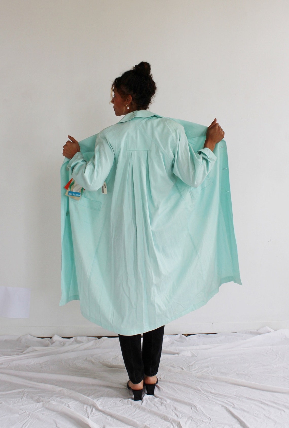 Teal Blue Duster Jacket- M/L, Deadstock 80s Vintage Unisex Chore Coat G ...