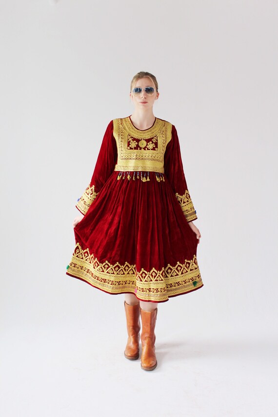 GOLD VELVET DRESS- Vintage Cranberry Red Tent Dress 1… - Gem