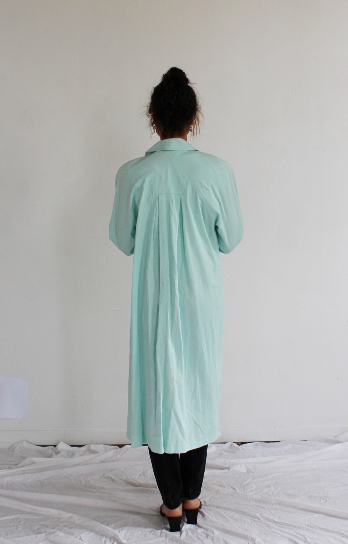 Teal Blue Duster Jacket- M/L, Deadstock 80s Vintage Unisex Chore Coat G ...