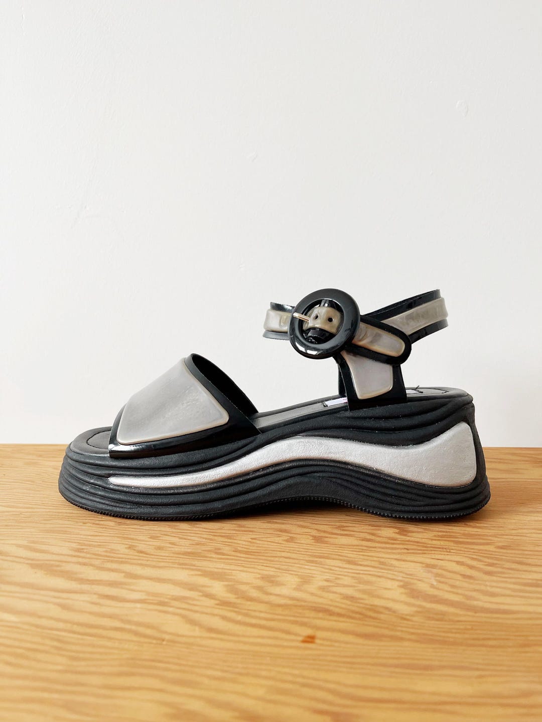 Y2k PLATFORM SANDALS- 90s Rave Space Chunky Silver Black Spice Girl 8 H ...