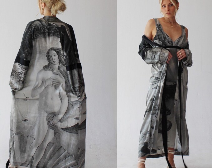 VENUS DE MILO Robe & Nightgown Set- Vintage Lingerie Gray Black Nightie Dress Duster Verde ...