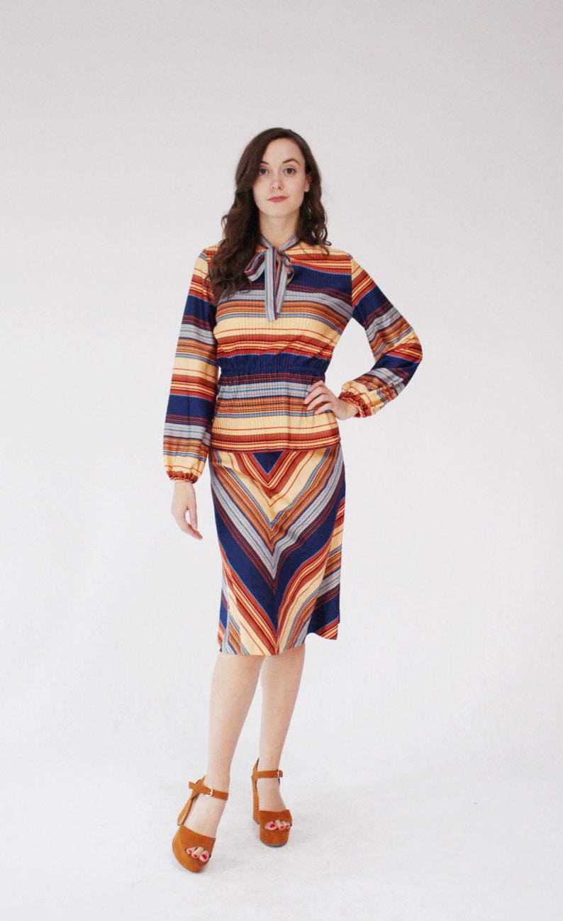 70s 2 Piece Set S Striped Outfit Suit Chevron Matching Set - Etsy
