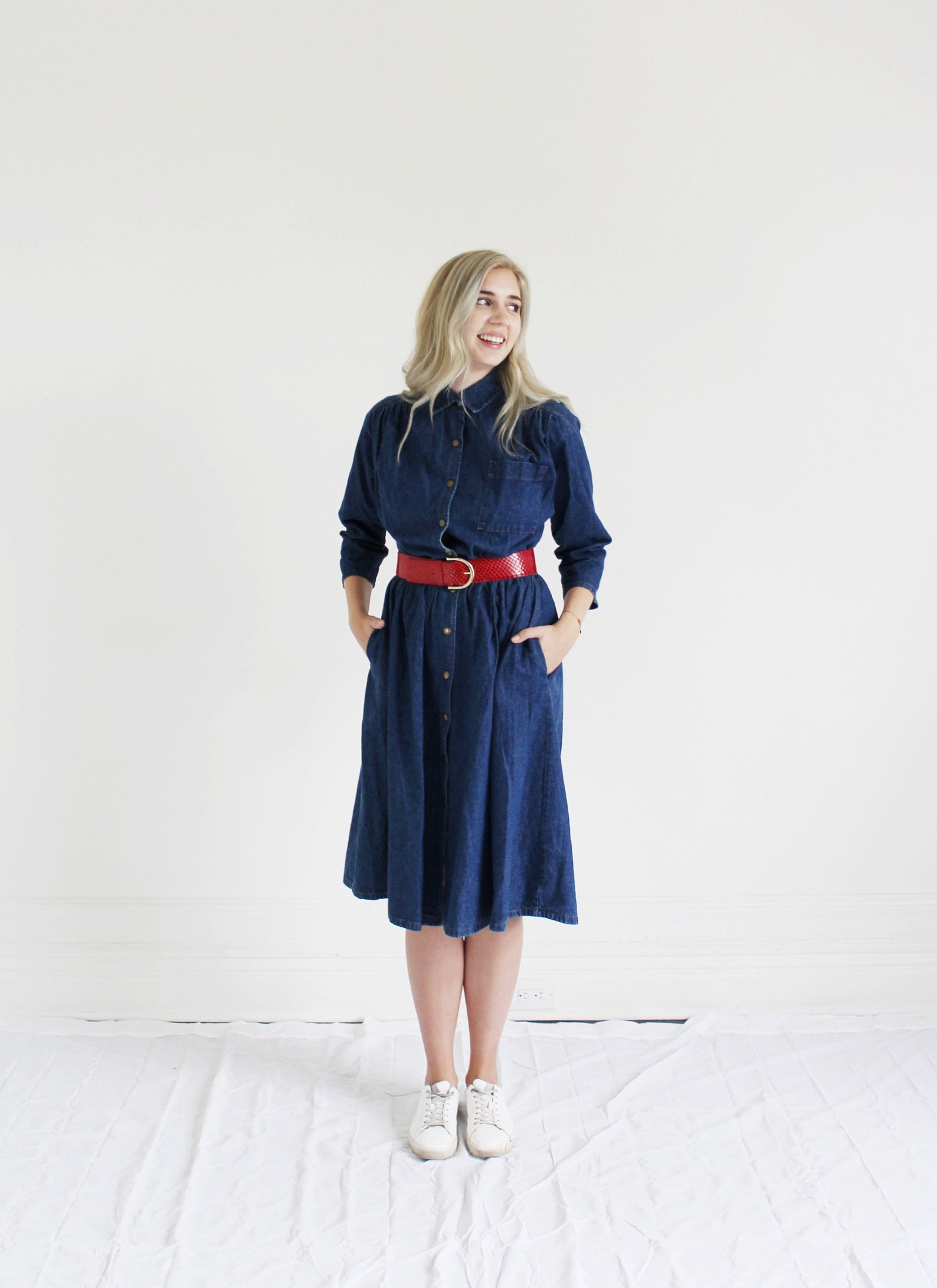 70s Denim Dress M/L Pockets Random California Dark Wash | Etsy