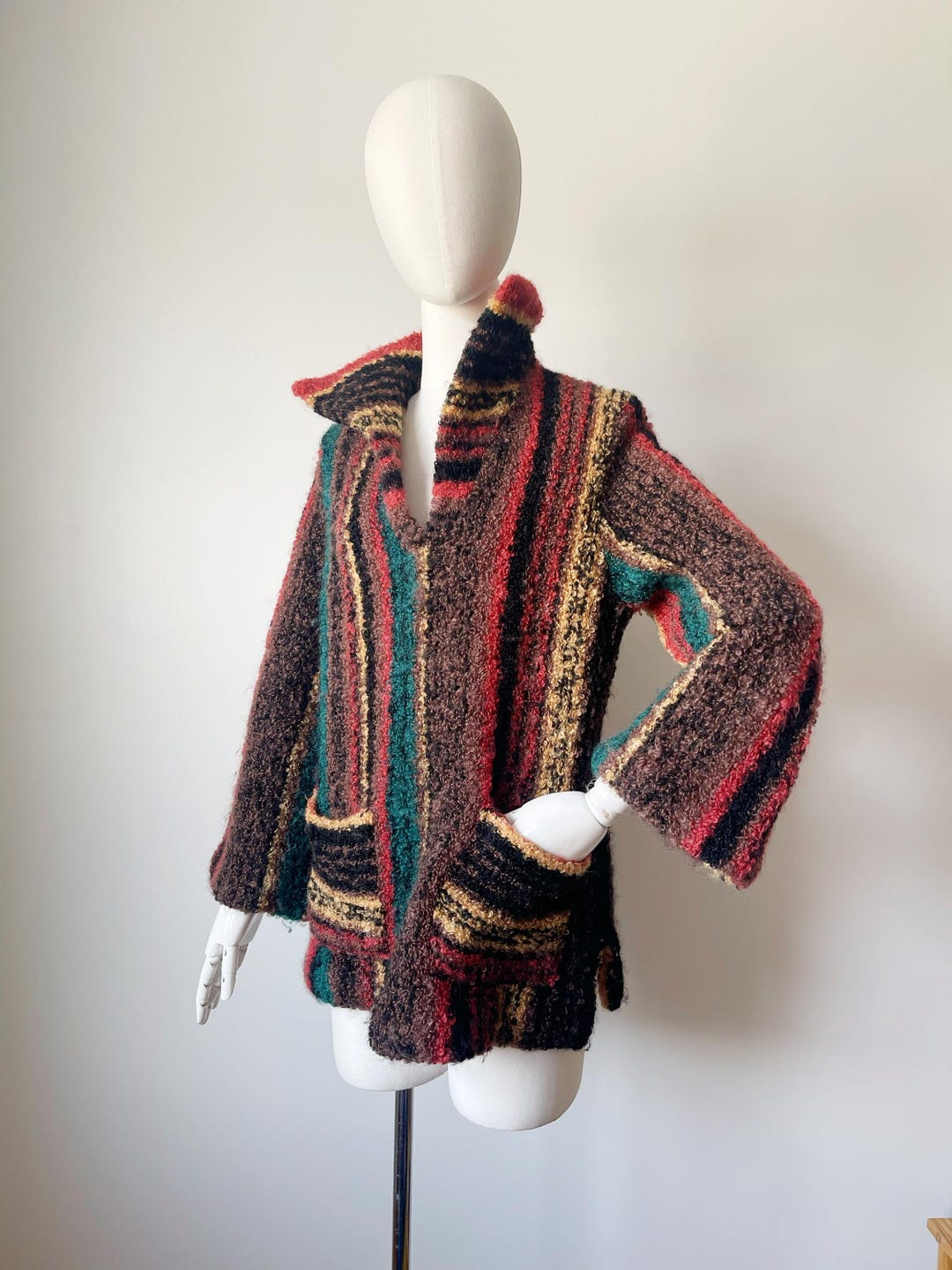 70s Nubby Knit Sweater- Vintage Flare Bell Sleeve Wide Collar Pullover ...