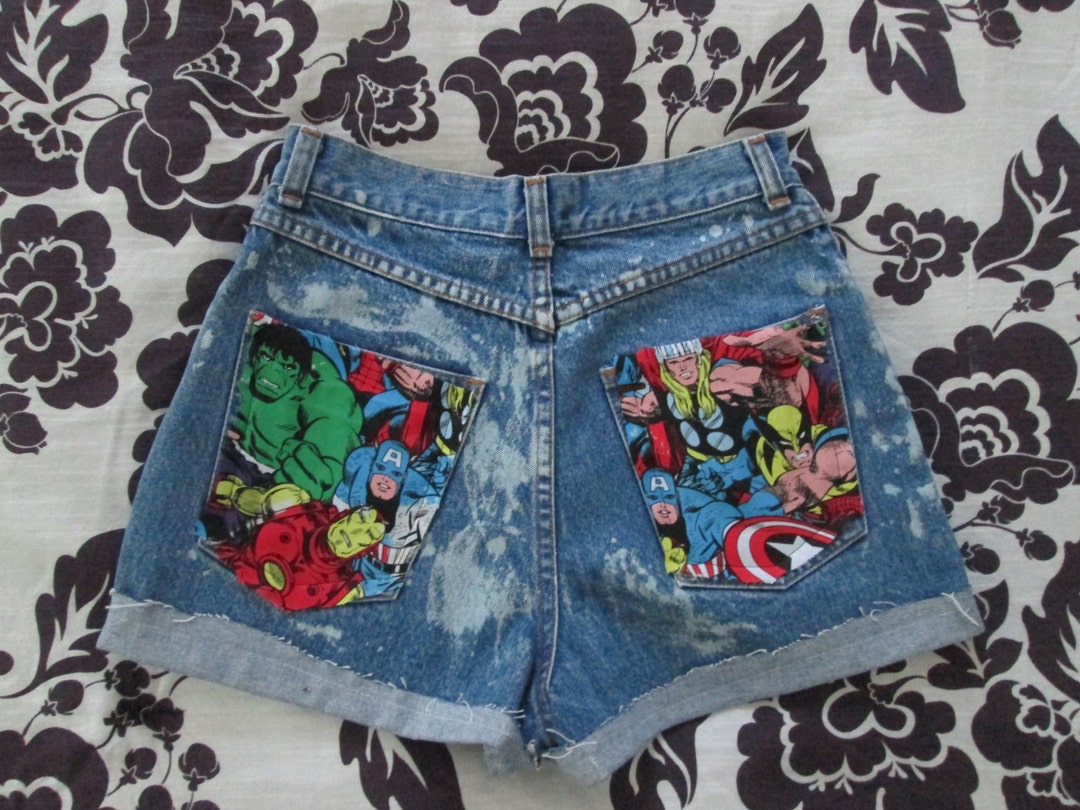 The Avengers Marvel Comic High Waisted Acid Wash Denim Jean Shorts - Etsy
