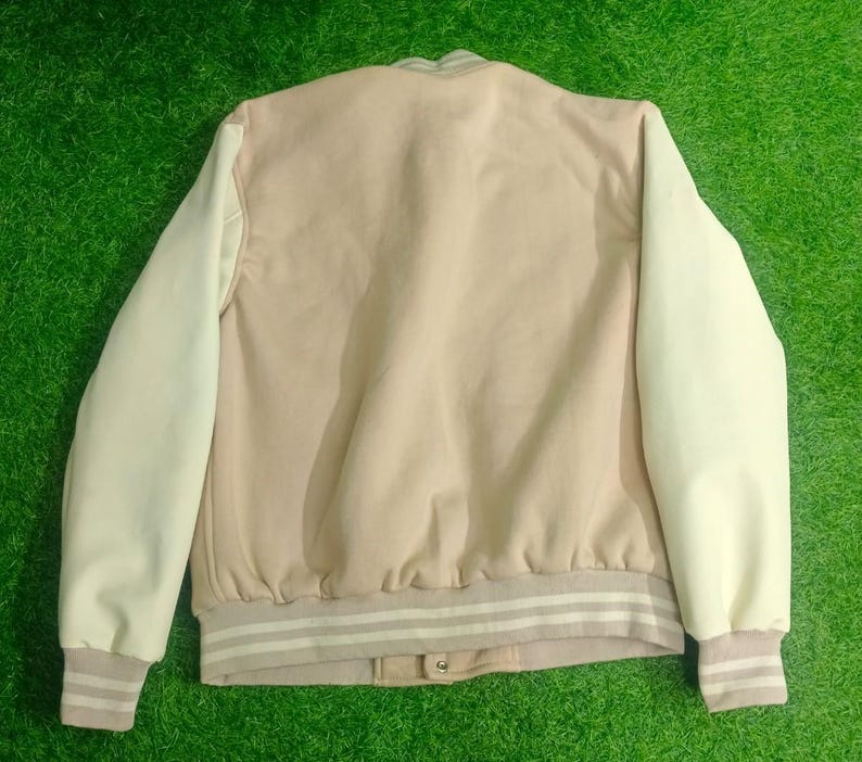 Beige and Cream Varsity Jacket | Classic Fleece & Leather Letterman ...