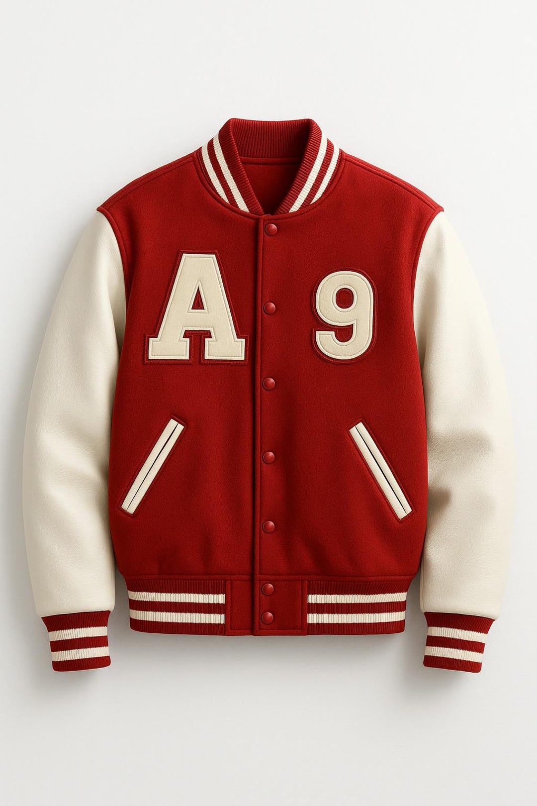 Red Fleece Letterman Jacket With Faux Leather Sleeves: Embroidered ...