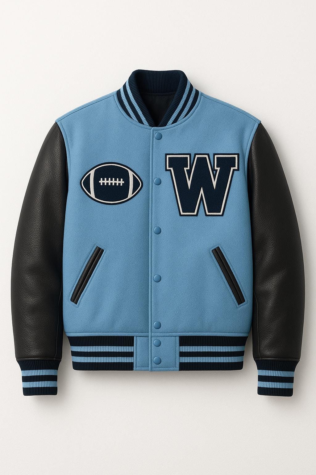 Sky Blue Fleece Varsity Jacket: Embroidered Football Letterman Jacket ...