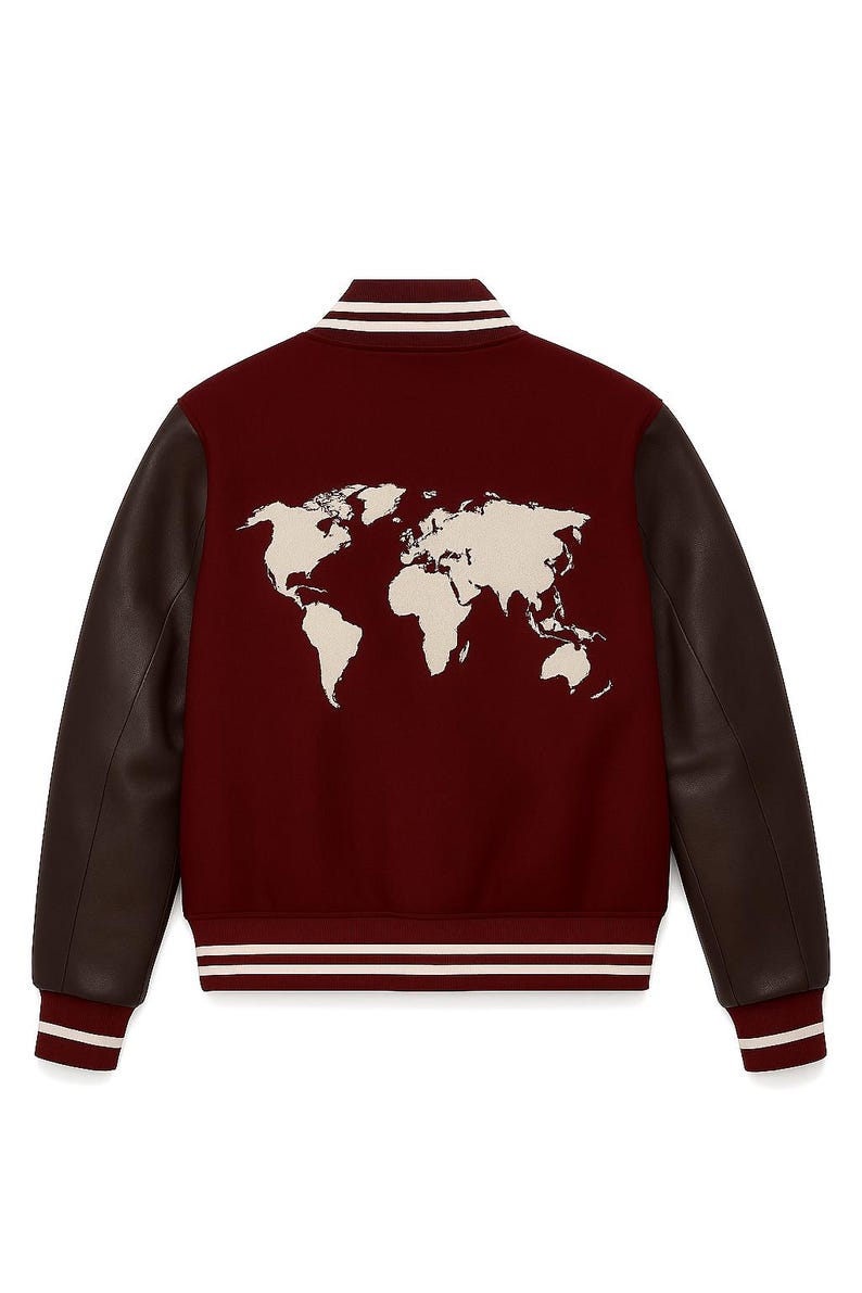 Men’s Varsity Jacket | Maroon Fleece & Brown Faux Leather College ...