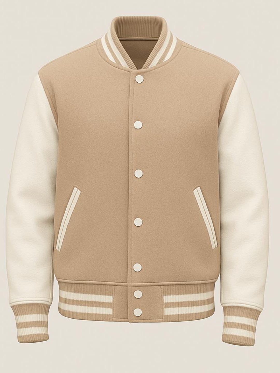 Beige and Cream Varsity Jacket | Classic Fleece & Leather Letterman ...