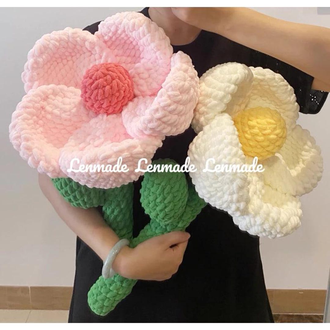 Giant Crochet Flower Kit | DIY Handmade Gift | Velvet Yarn & Wire Stem ...