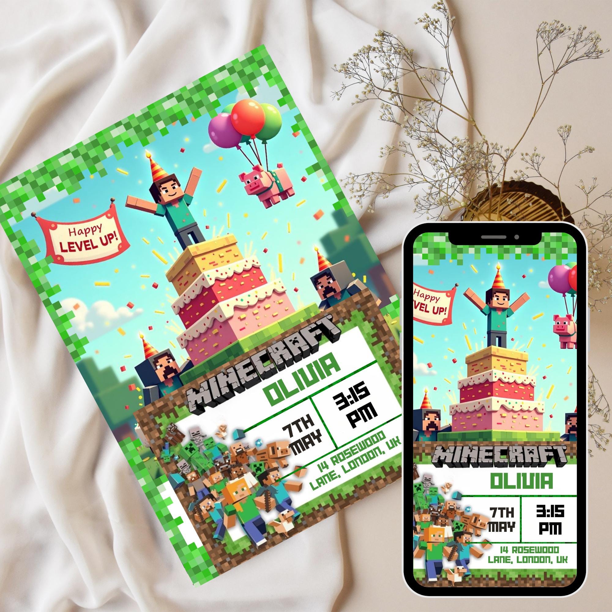 Editable Minecraft Birthday Invitation, Minecrafter Birthday Invitation ...