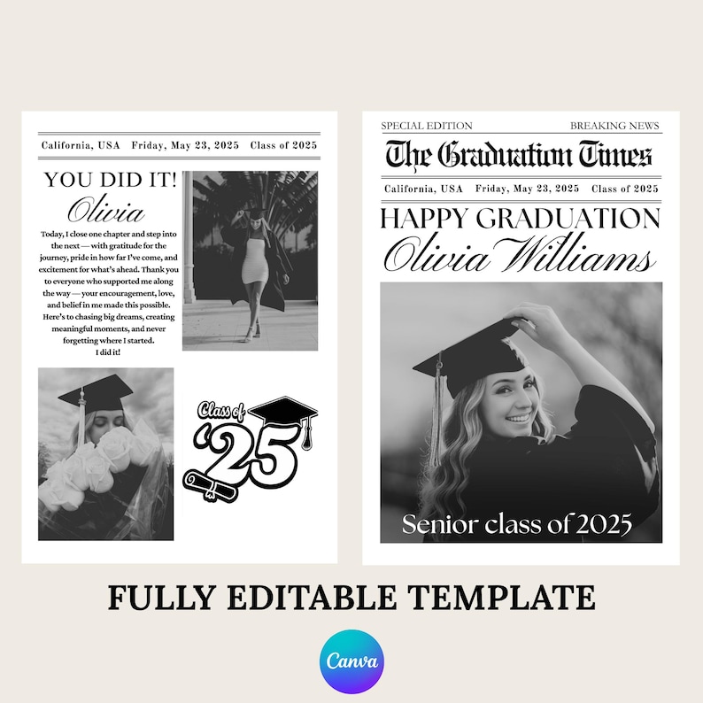 Graduation Newspaper Template, Graduation Booklet, Graduation Flower ...