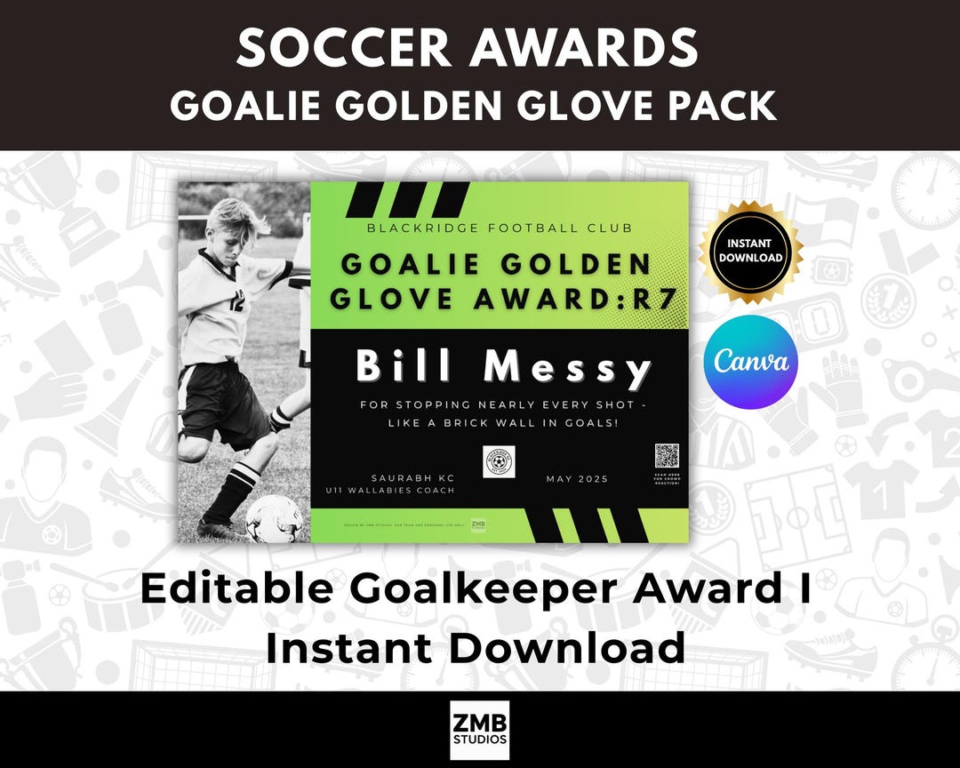 Editable Goalkeeper Certificate - Soccer Goalie Award Canva Template I ...