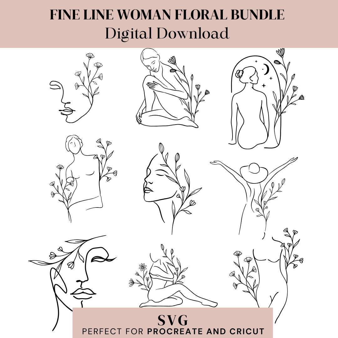 Fine Line Woman SVG Bundle | 9 Minimalist Tattoo & Cricut Designs ...