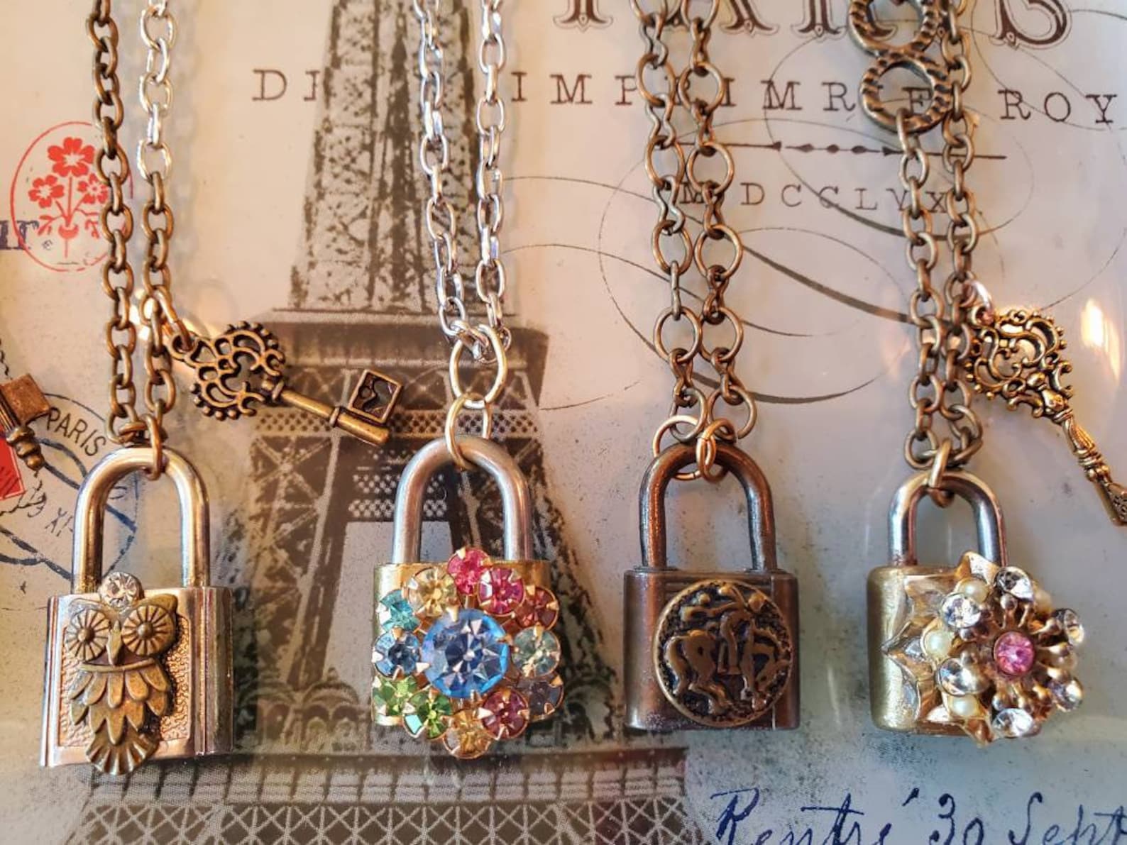 VINTAGE One-of-a-kind Padlock LOCK Steampunk Necklace Pendant Miniature ...
