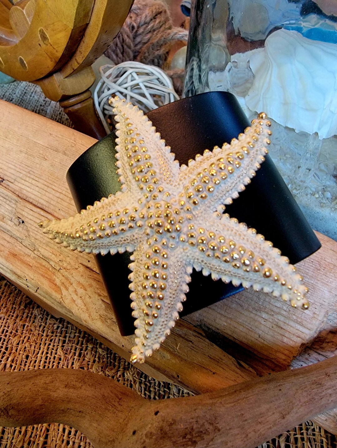 Vintage Repurposed Beachcomber Nautical Gold Whitewased Starfish ...