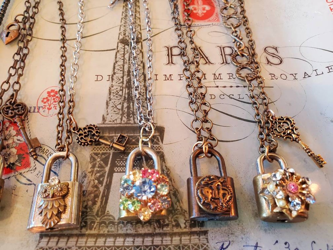 VINTAGE One-of-a-kind Padlock LOCK Steampunk Necklace Pendant Miniature ...