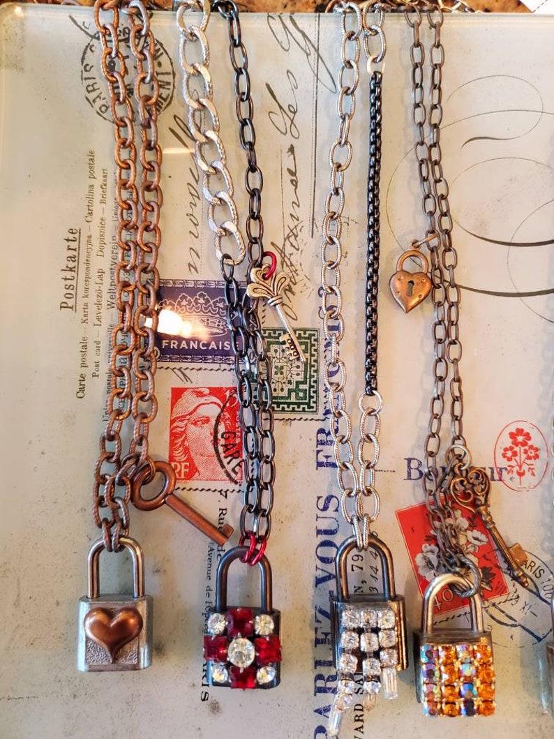 VINTAGE One-of-a-kind Padlock LOCK Steampunk Necklace Pendant Miniature ...