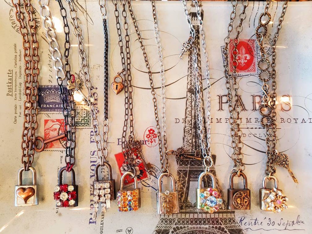 VINTAGE One-of-a-kind Padlock LOCK Steampunk Necklace Pendant Miniature ...