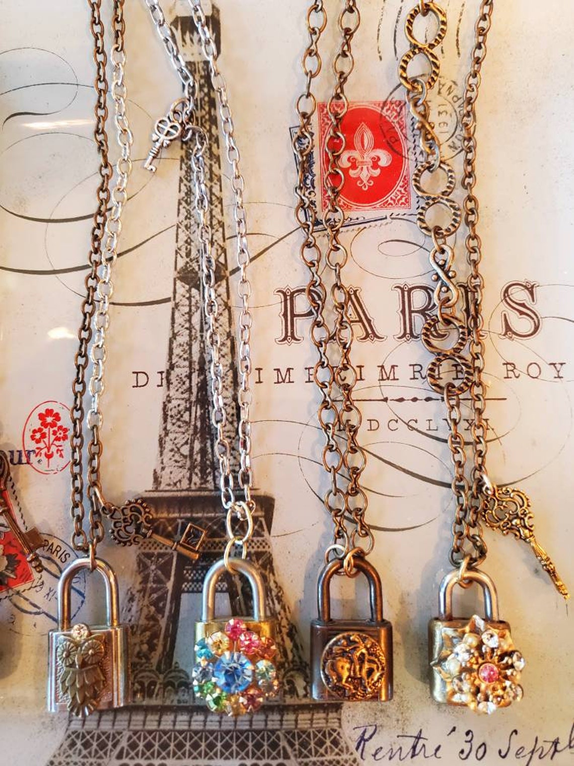 VINTAGE One-of-a-kind Padlock LOCK Steampunk Necklace Pendant Miniature ...