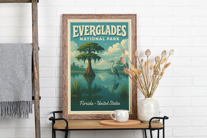 EVERGLADES National Park Poster – Florida Wildlife Wall Art – Retro ...