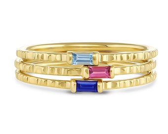 Stacking Mother's Rings Petite Baguette Birthstone Ring | Etsy