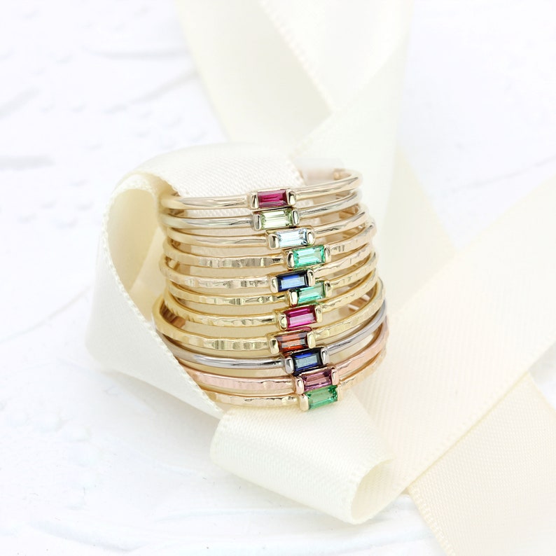 Stacking Mother's Rings Petite Baguette Birthstone Ring - Etsy