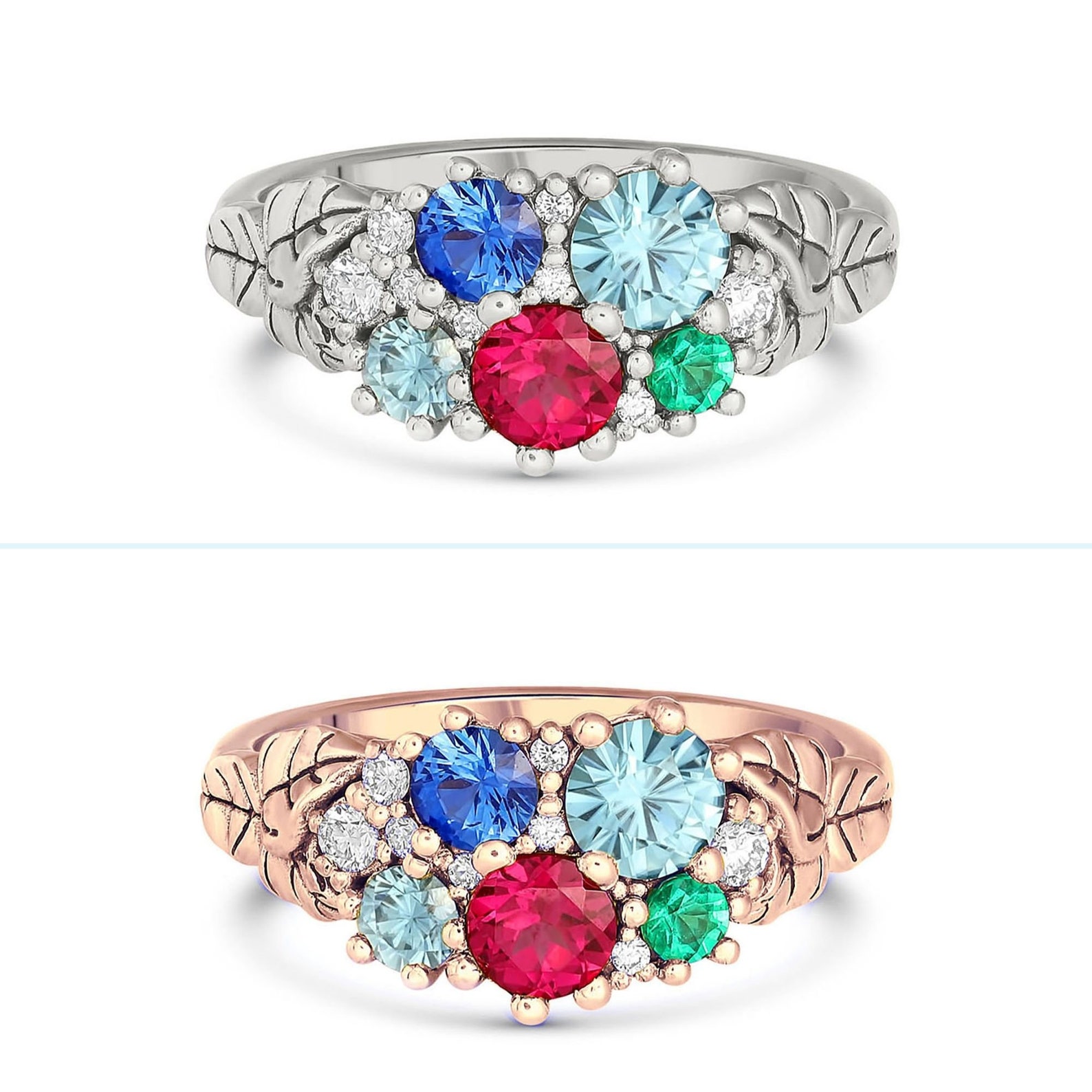 Custom Mother's Ring Garden Ring in Yellow Gold Cluster | Etsy